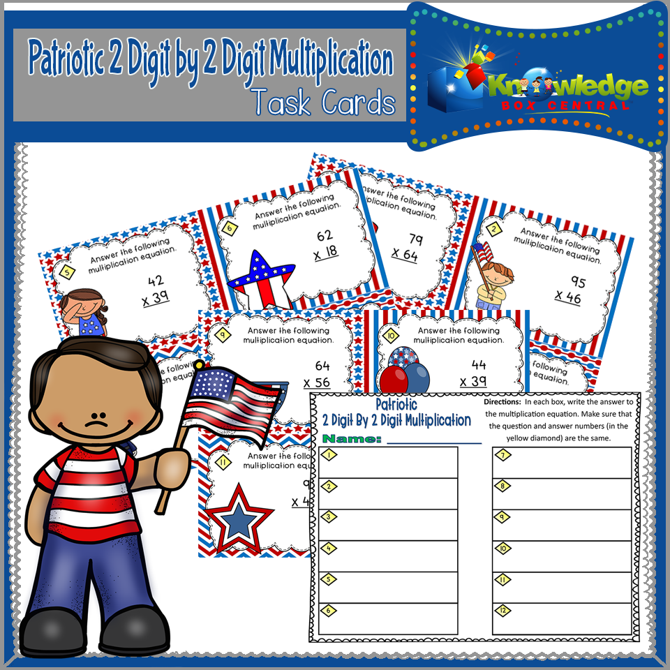 Patriotic 2 Digit By 2 Digit Multiplication Task Cards With Response ...