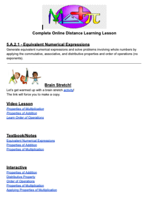 Complete Online Distance Learning 5th Equivalent Numerical Expressions ...