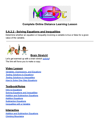 Complete Online Distance Learning 5th Math Solve Equations/Inequalities ...