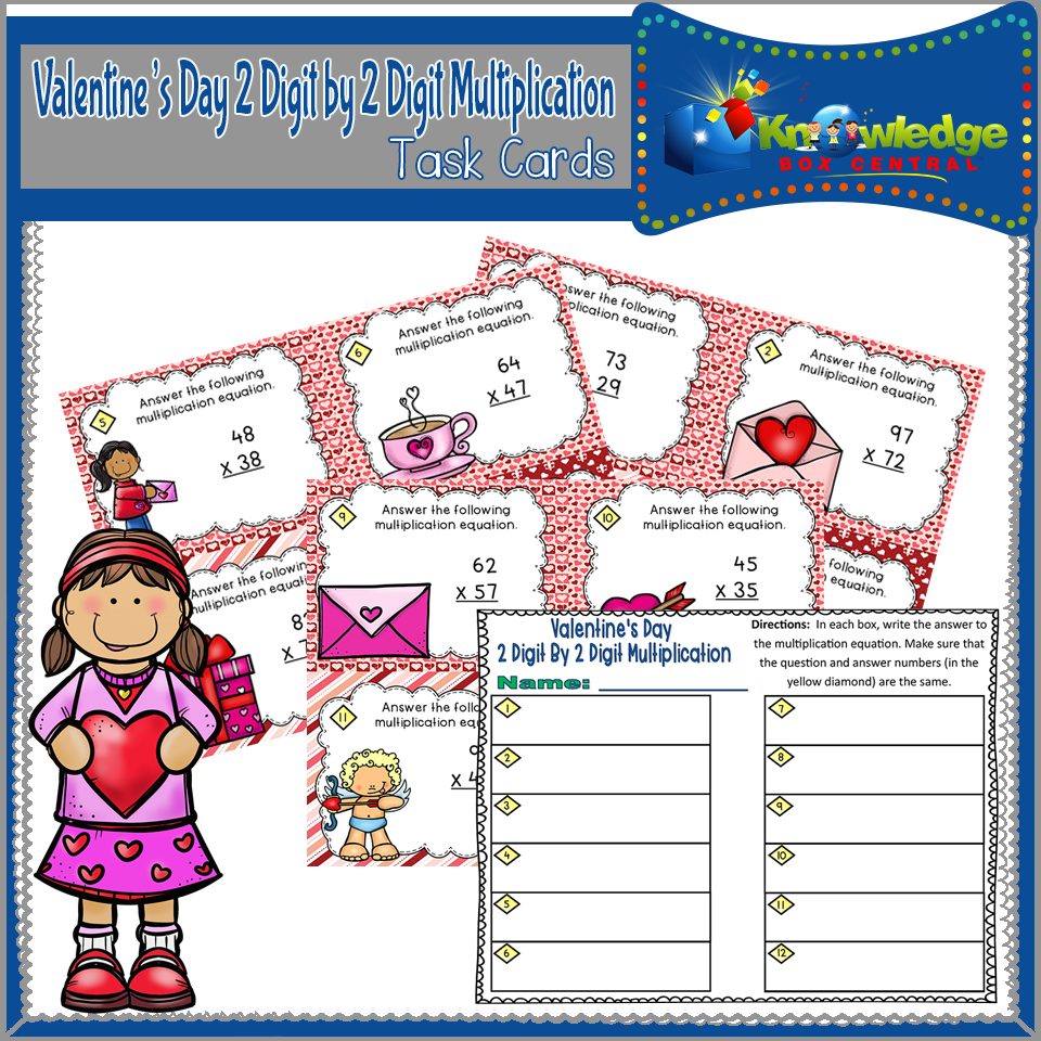Valentine's Day 2 Digit By 2 Digit Multiplication Task Cards With ...