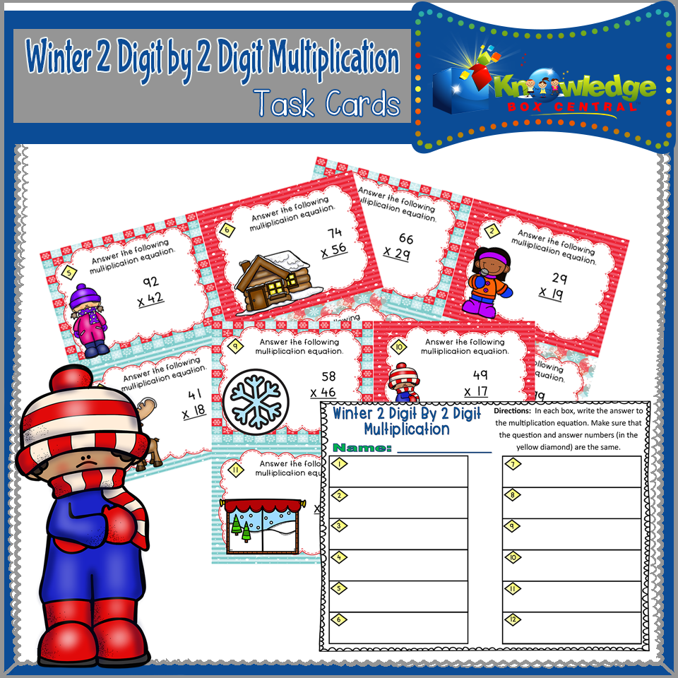 Winter 2 Digit By 2 Digit Multiplication Task Cards With Response Sheet ...