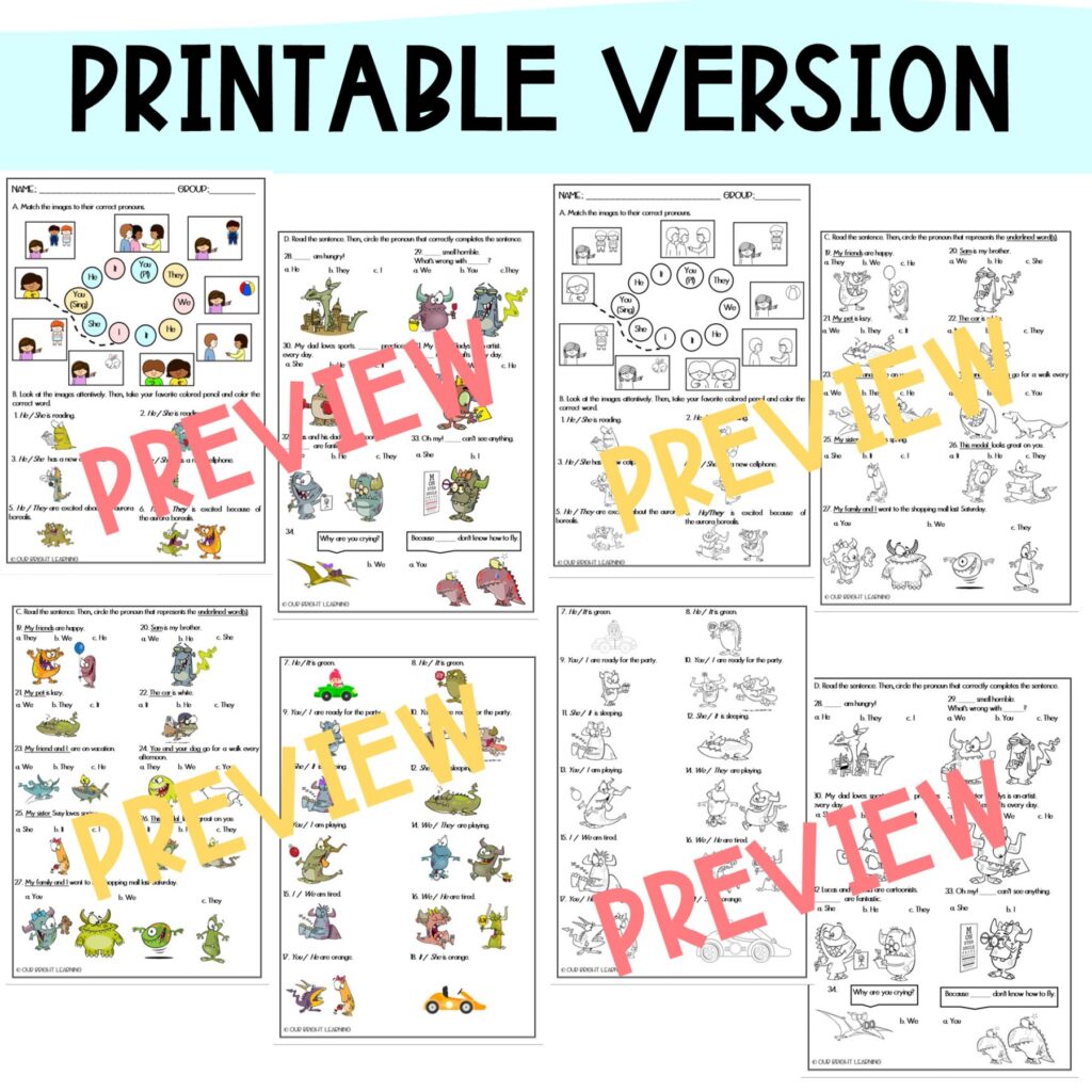 ESL | EFL | ESOL | Personal Pronouns | BOOM Cards | Worksheets | Memory ...