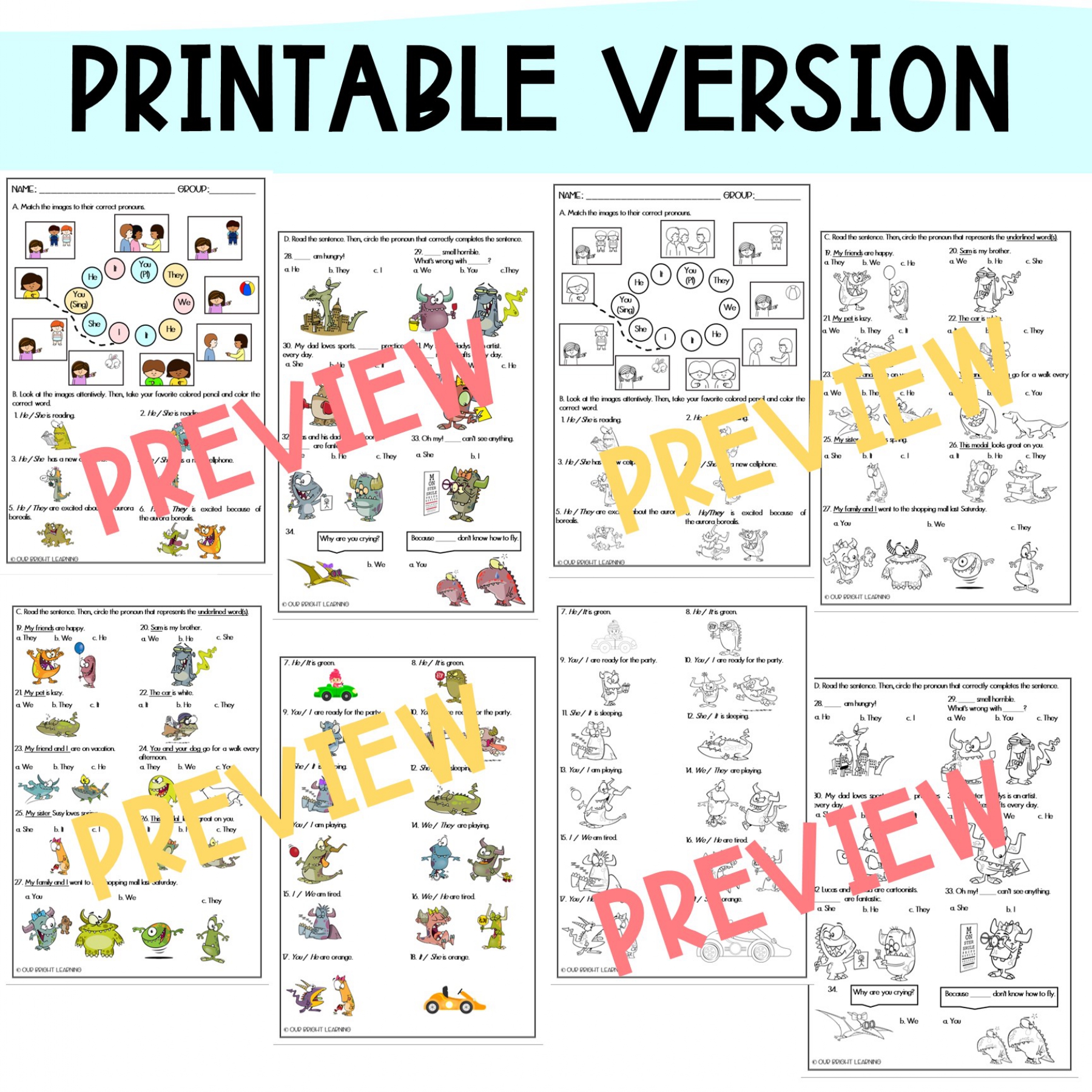 ESL | EFL | ESOL | Personal Pronouns | BOOM Cards | Worksheets | Memory ...