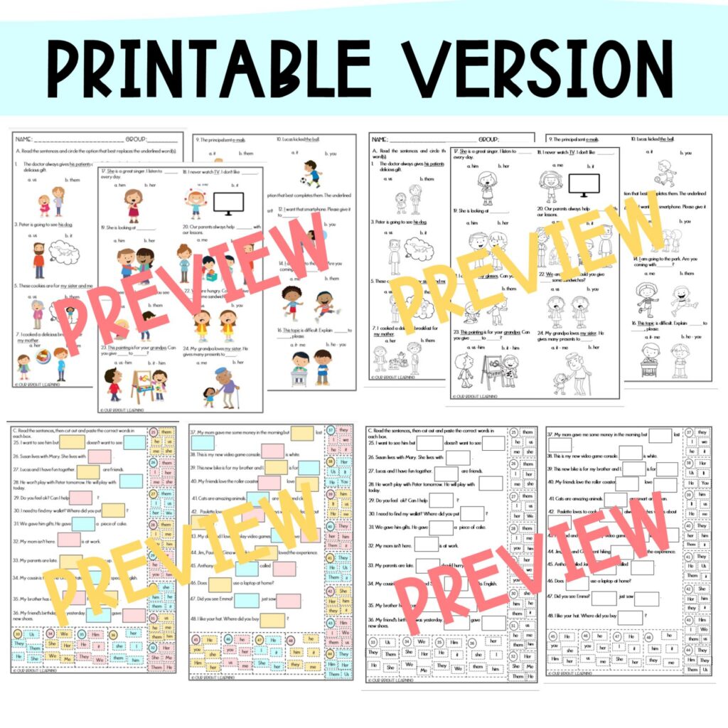 ESL |ESOL | Subject and Object Pronouns | BOOM Cards | Color by Answer ...