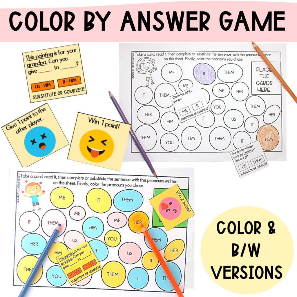 ESL |ESOL | Subject and Object Pronouns | BOOM Cards | Color by Answer ...