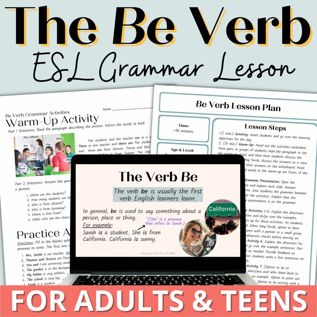 Adult ESL The Be Verb English Grammar Lesson Plan Activities Worksheets ...