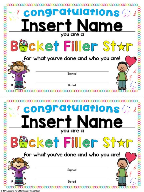 Bucket Filler Activities Bulletin Board Class Pledge Awards Tags | Made ...