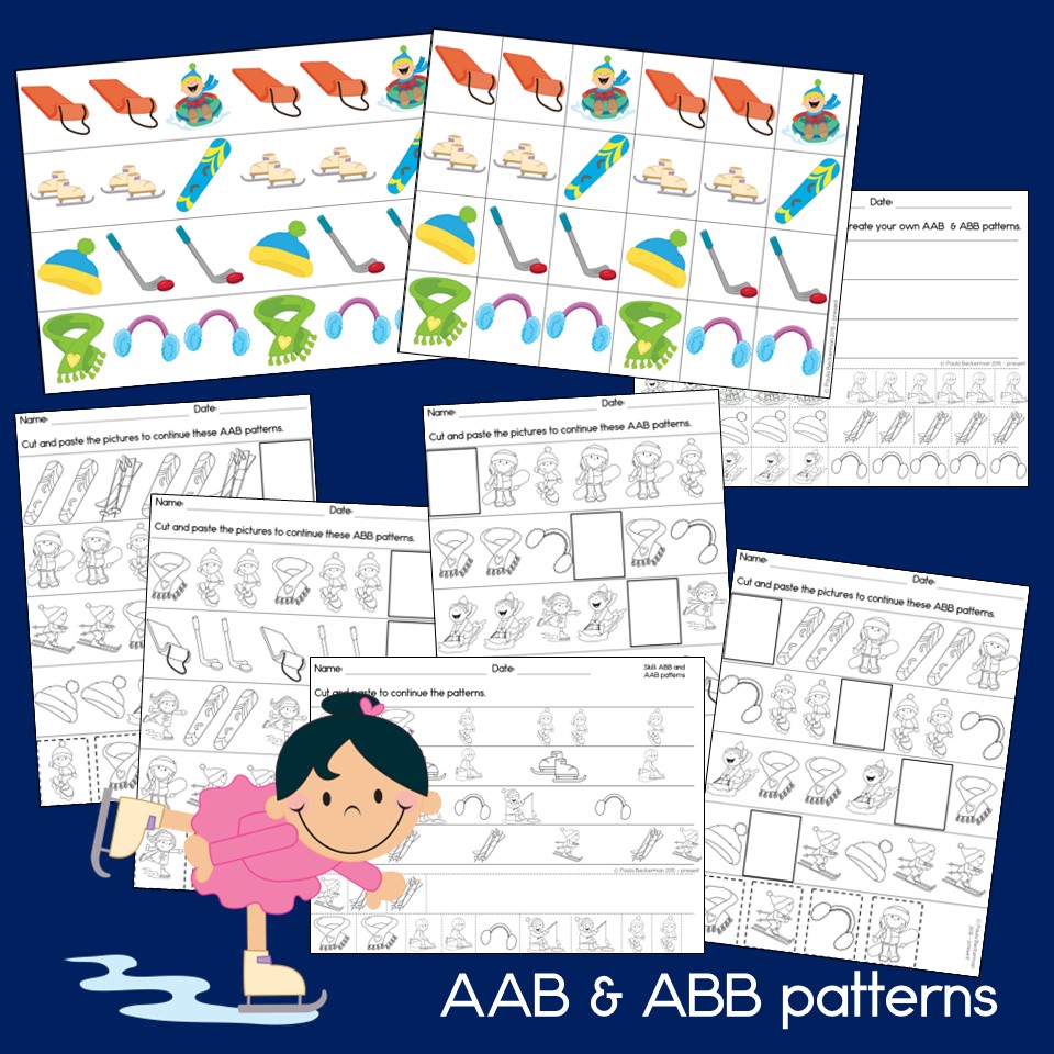 Winter Sports Patterns Math Center with AB, ABC, AAB & ABB Patterns ...