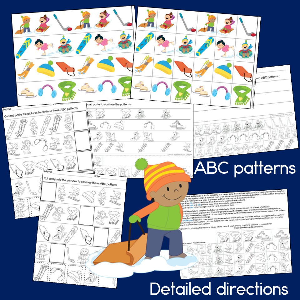 Winter Sports Patterns Math Center with AB, ABC, AAB & ABB Patterns ...