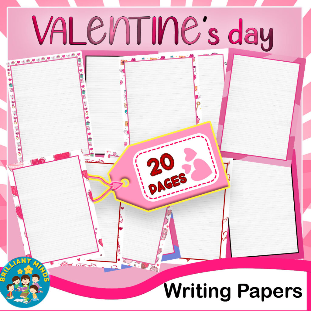 Valentine's day stationery papers lined & unlined with patterns ...