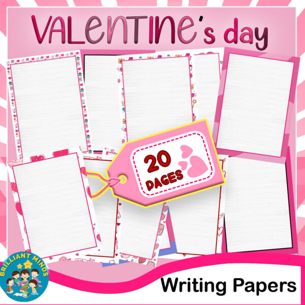 Valentine's day stationery papers lined & unlined with patterns ...