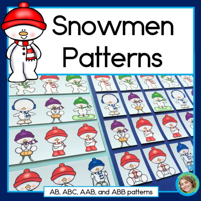 Snowman Patterns math center with AB ABC AAB and ABB patterns | Made By ...