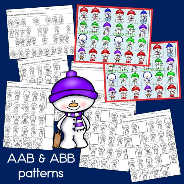 Snowman Patterns math center with AB ABC AAB and ABB patterns - Made By ...