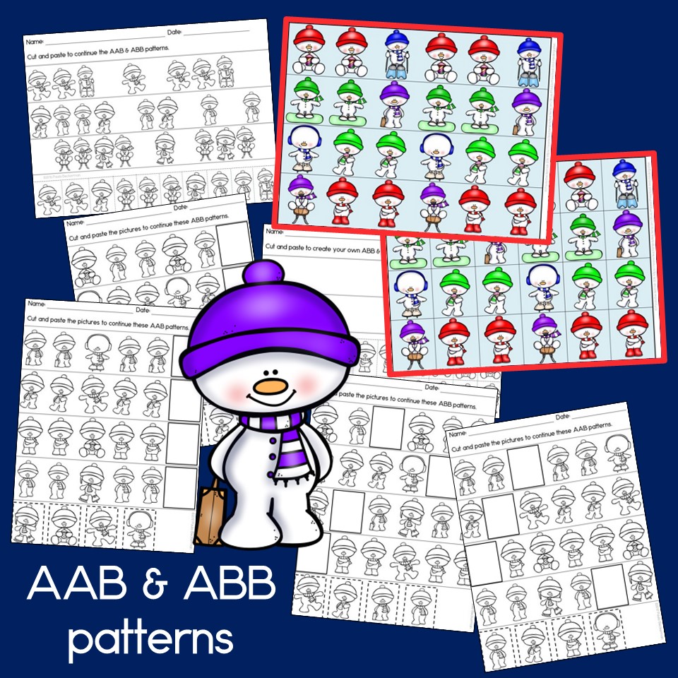 Snowman Patterns math center with AB ABC AAB and ABB patterns | Made By ...
