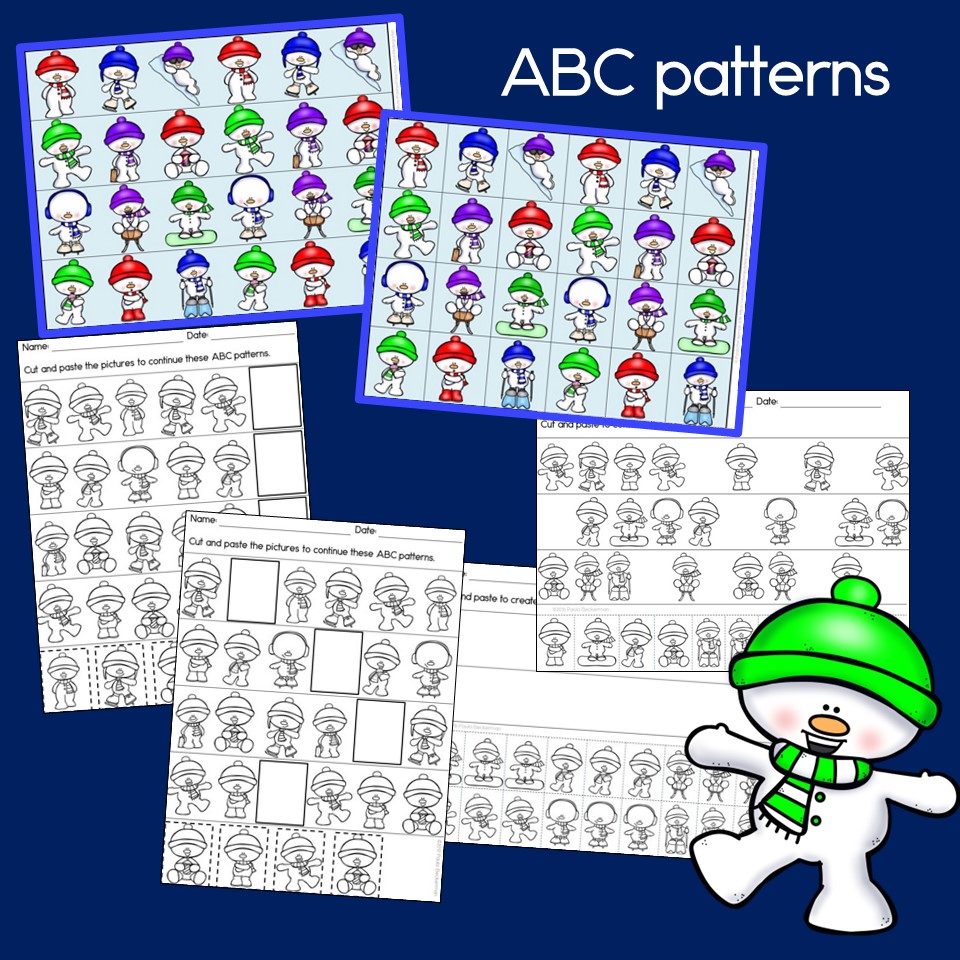 Snowman Patterns math center with AB ABC AAB and ABB patterns | Made By ...