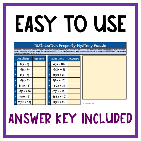 Distributive Property Activity Digital Pixel Art Mystery Puzzle | Made ...