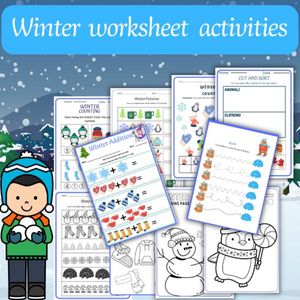 Winter Math and coloring Preschool Activities -Winter Worksheets ...