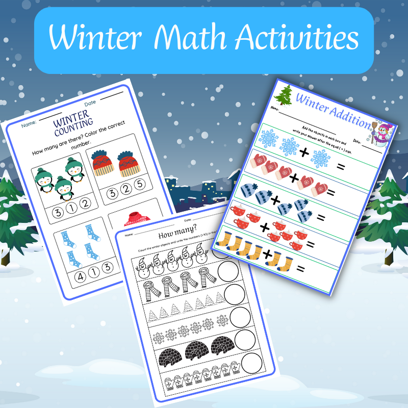 Winter Math and coloring Preschool Activities -Winter Worksheets ...