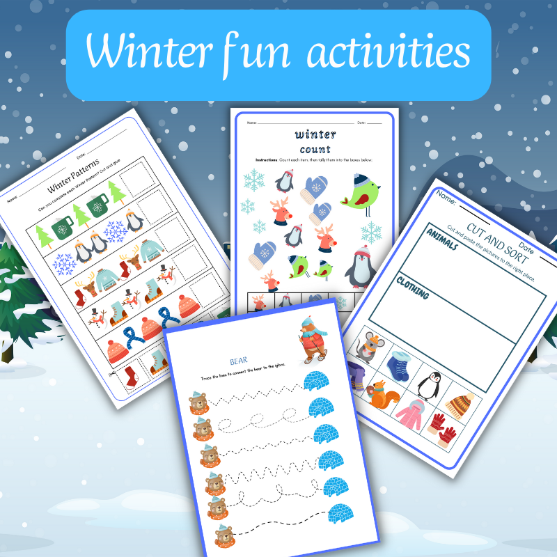 Winter Math and coloring Preschool Activities -Winter Worksheets ...