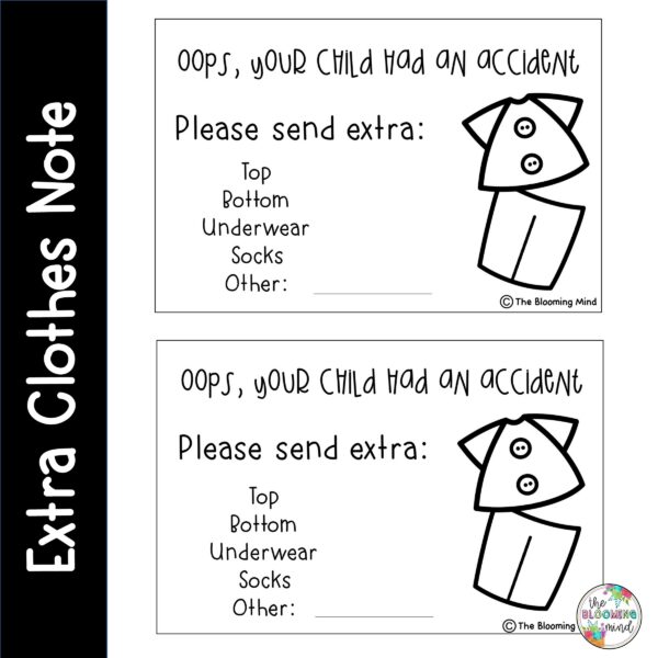 Extra Clothes Note Home | Made By Teachers