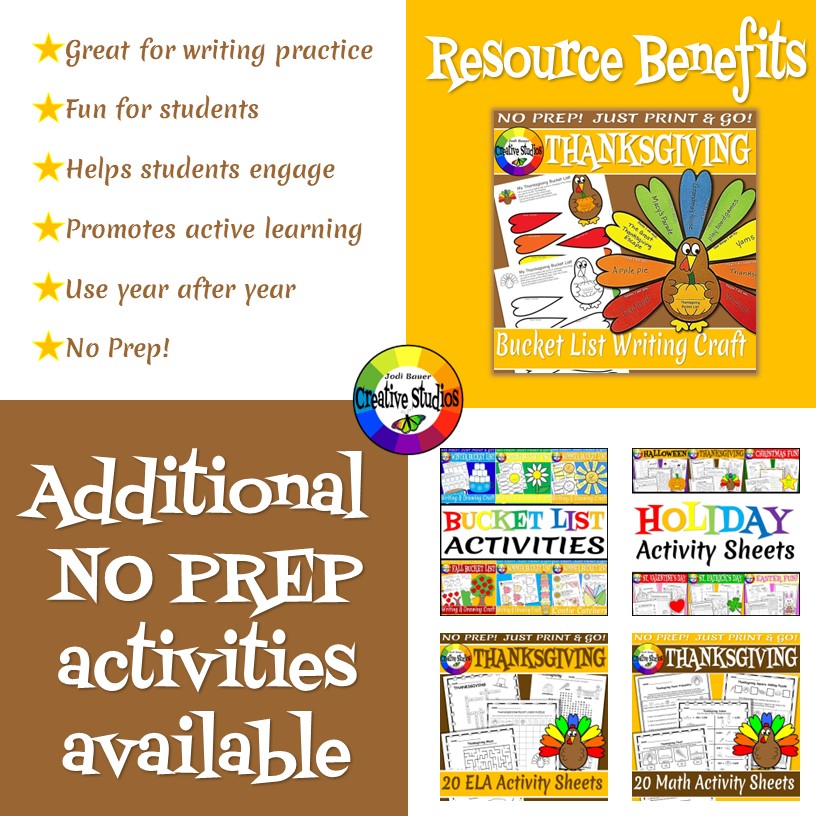 Thanksgiving Bucket List Turkey Craft - No Prep! | Made By Teachers