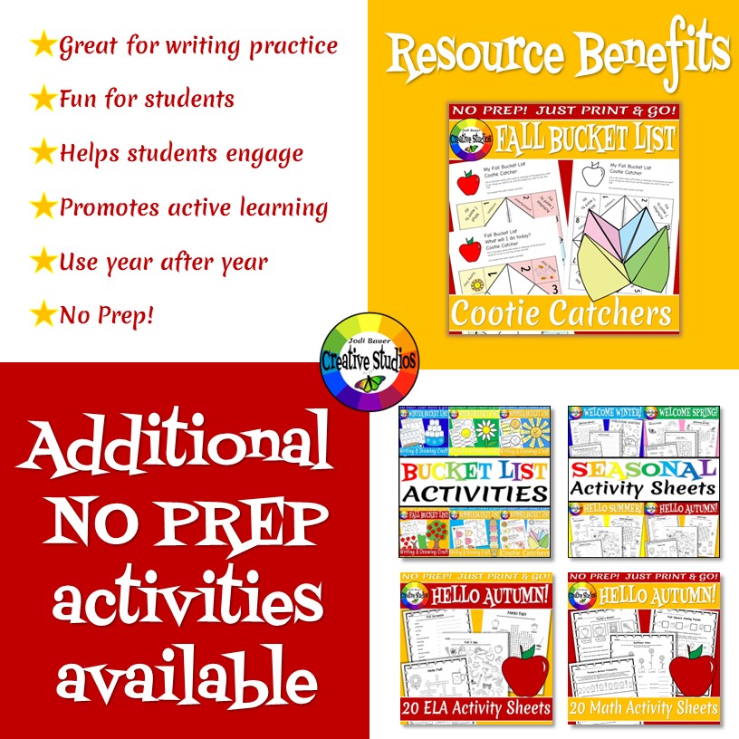 Fall Bucket List - Cootie Catcher Activity - No Prep! | Made By Teachers