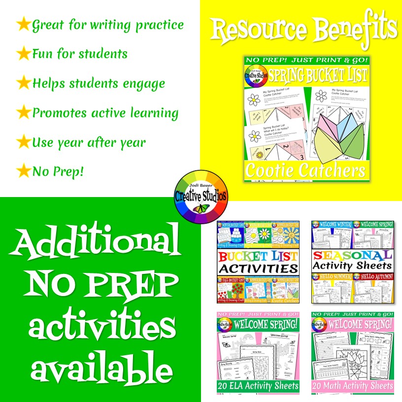 Spring Bucket List - Cootie Catcher Activity - No Prep! | Made By Teachers