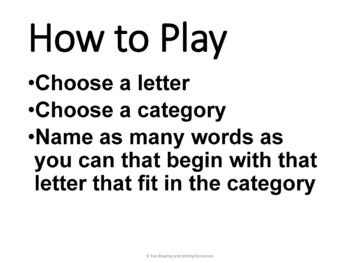 Word Categories Game - Back to School or End of the Year Fun Vocabulary ...