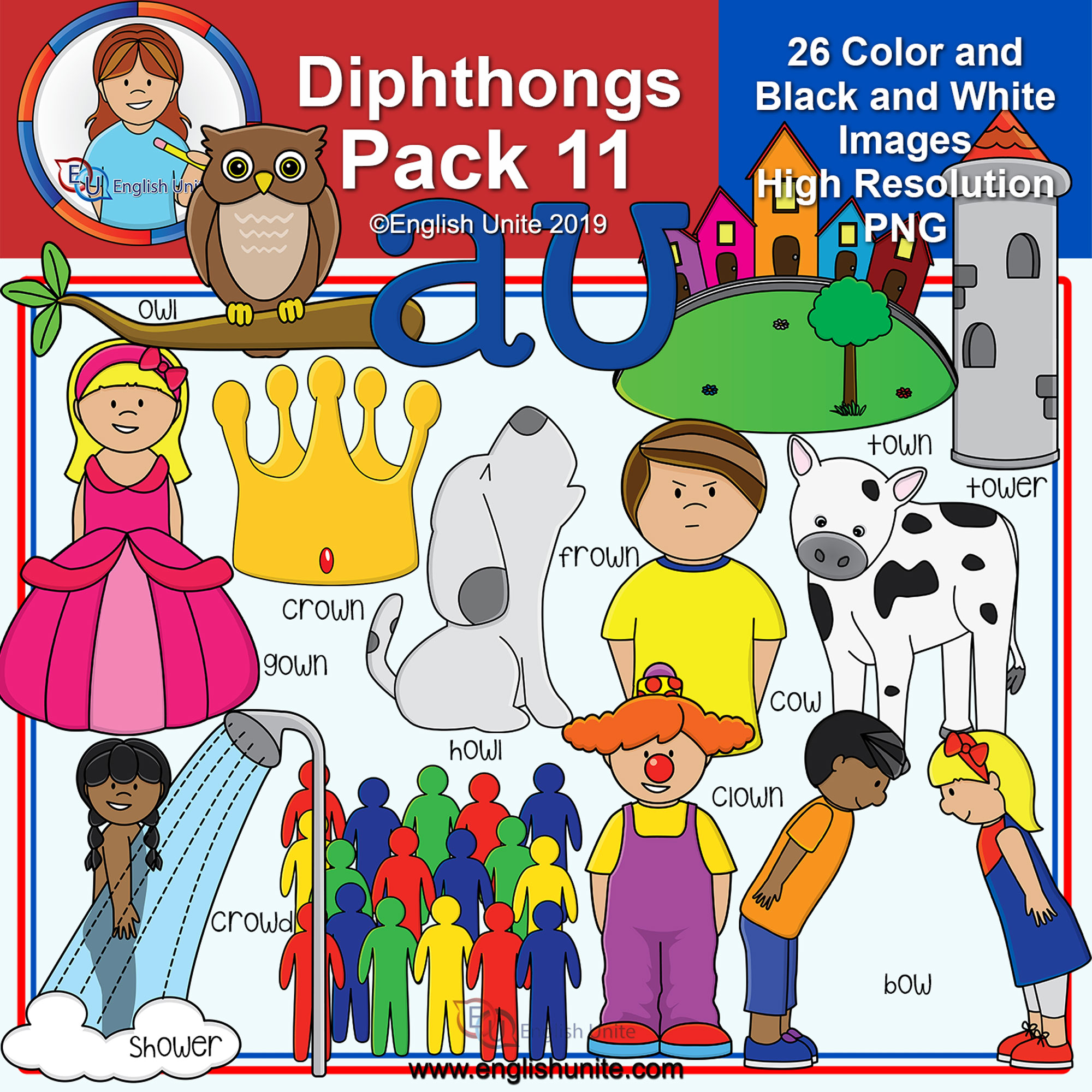 Clip Art - Diphthongs Pack 11 (ow sound) | Made By Teachers