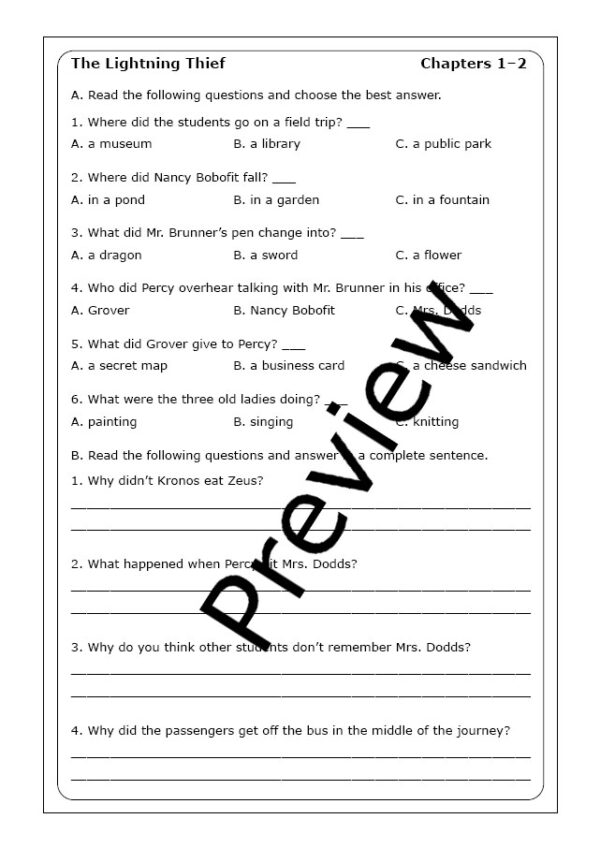 Rick Riordan "The Lightning Thief" worksheets | Made By Teachers