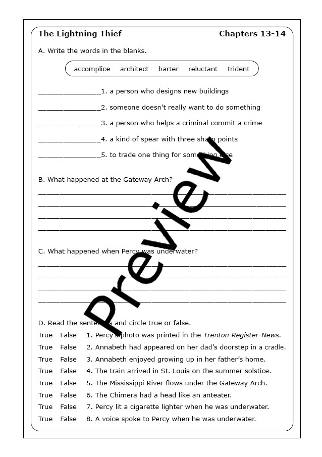 Rick Riordan "The Lightning Thief" worksheets | Made By Teachers