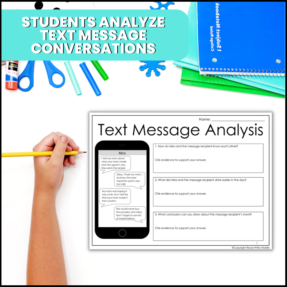 Winter Text Message Analysis Making Inferences & Citing Evidence | Made ...