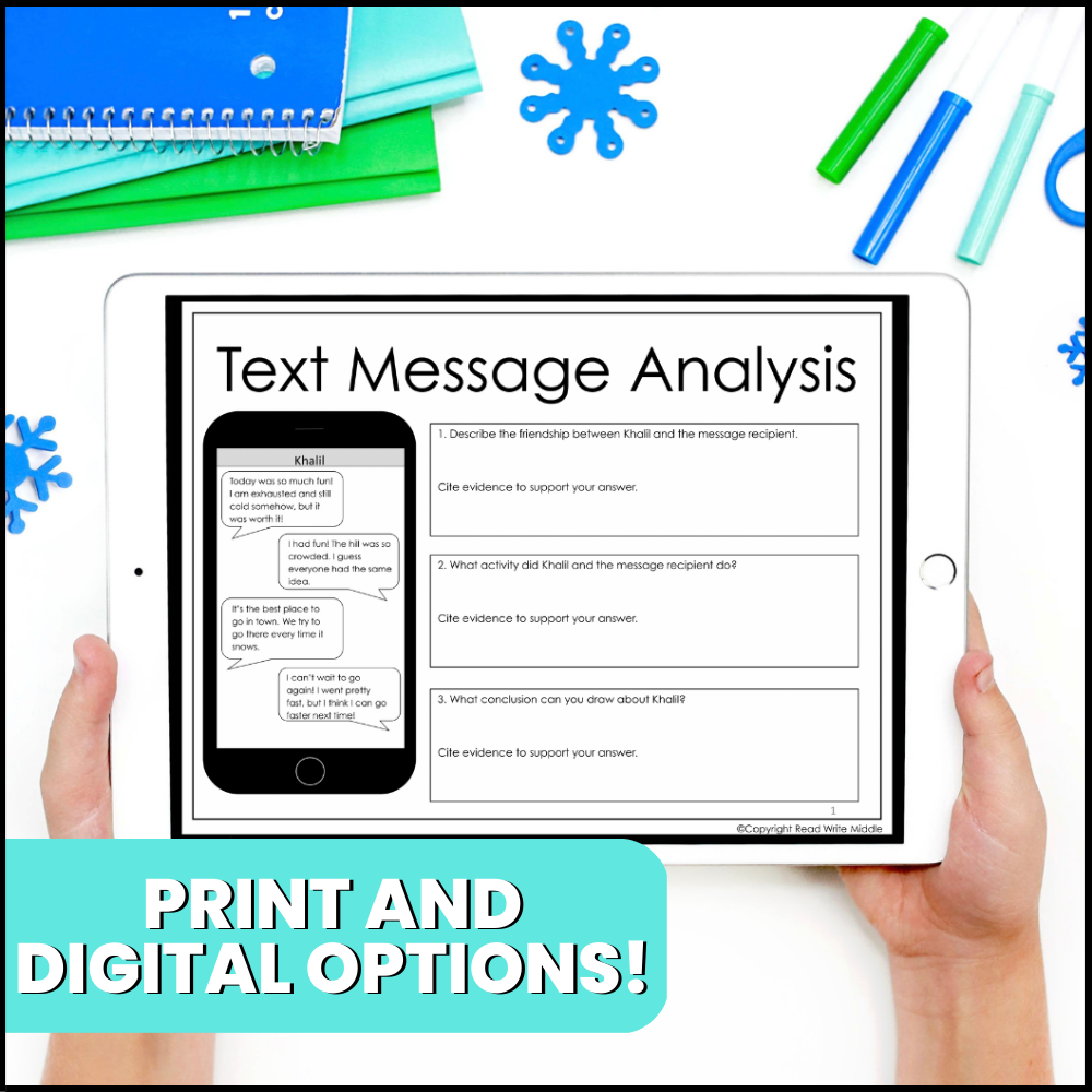 Winter Text Message Analysis Making Inferences & Citing Evidence | Made ...