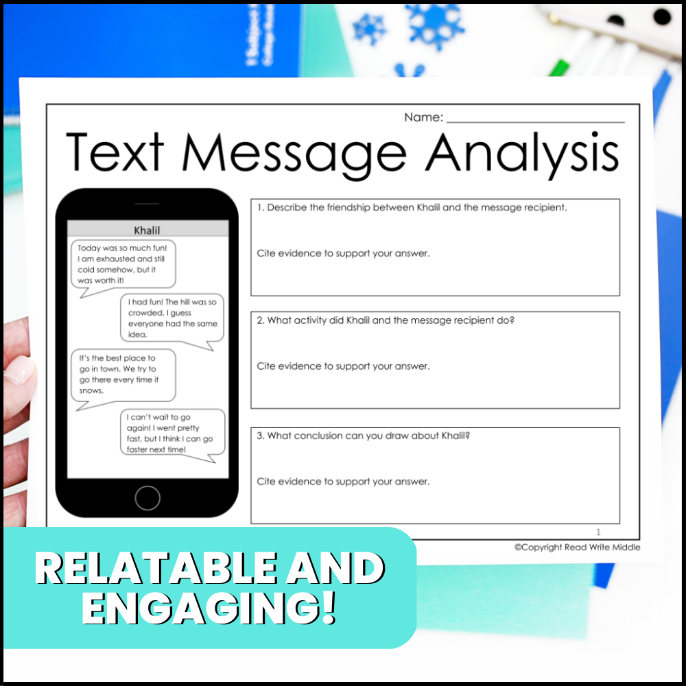 Winter Text Message Analysis Making Inferences & Citing Evidence | Made ...
