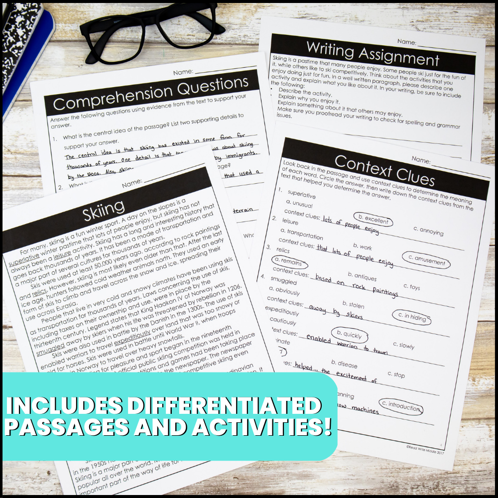 Winter Reading Comprehension Bundle Activities Middle School | Made By ...