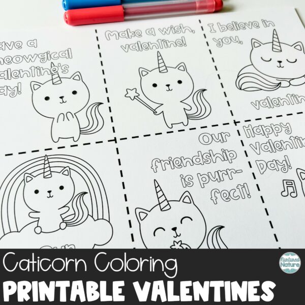 Kittycorn Coloring Valentine’s Day Cards for Students - Cat Unicorn ...