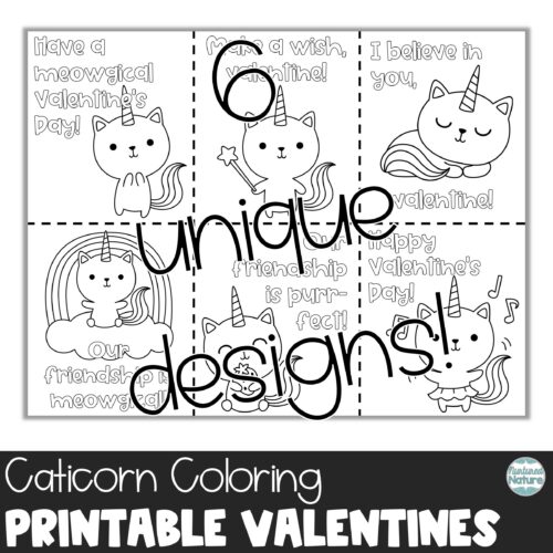 Kittycorn Coloring Valentine’s Day Cards for Students - Cat Unicorn ...
