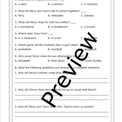 Rick Riordan "Sea of Monsters" worksheets | Made By Teachers
