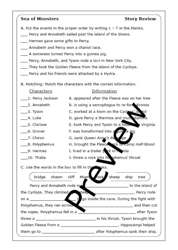 Rick Riordan "Sea of Monsters" worksheets | Made By Teachers