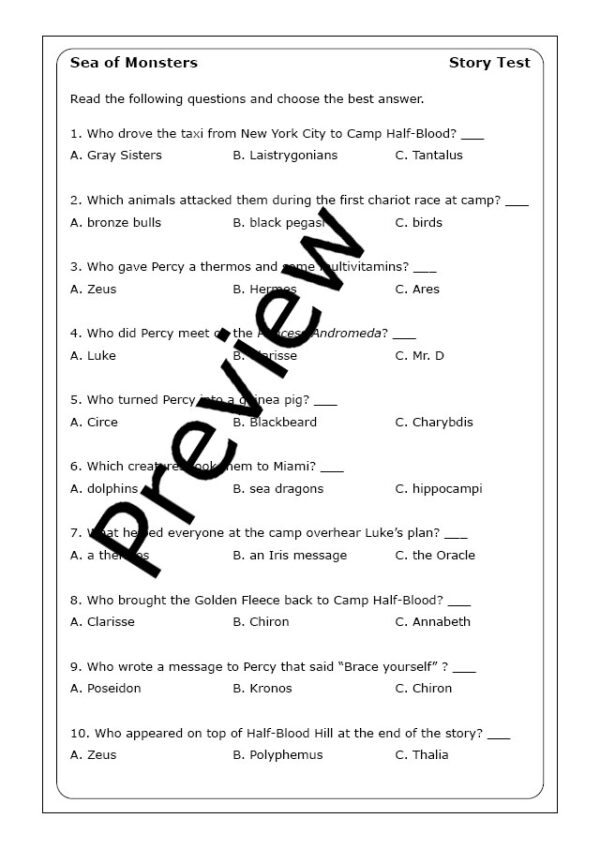 Rick Riordan "Sea of Monsters" worksheets | Made By Teachers