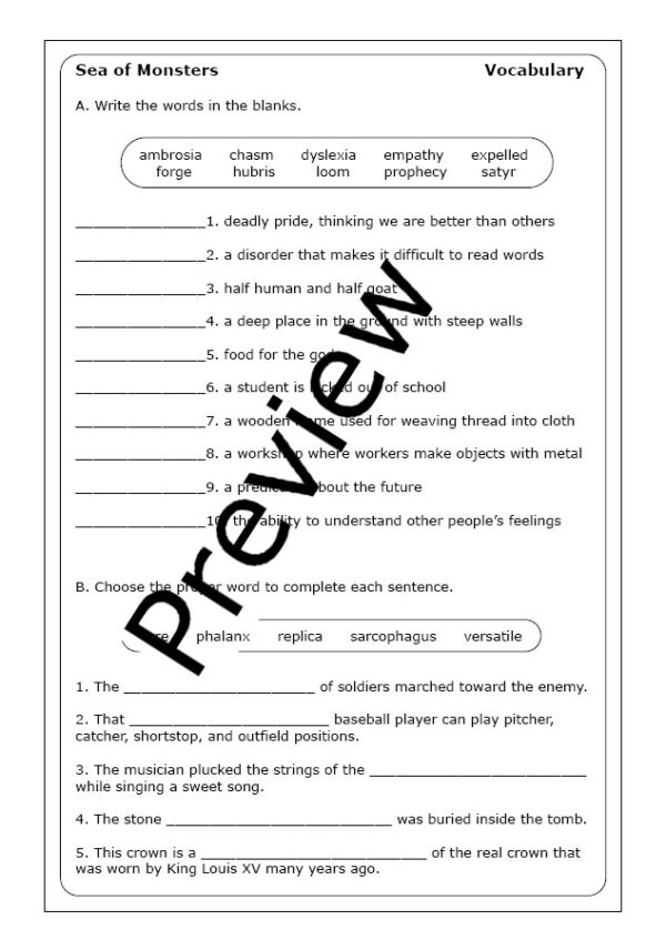 Rick Riordan "Sea of Monsters" worksheets | Made By Teachers