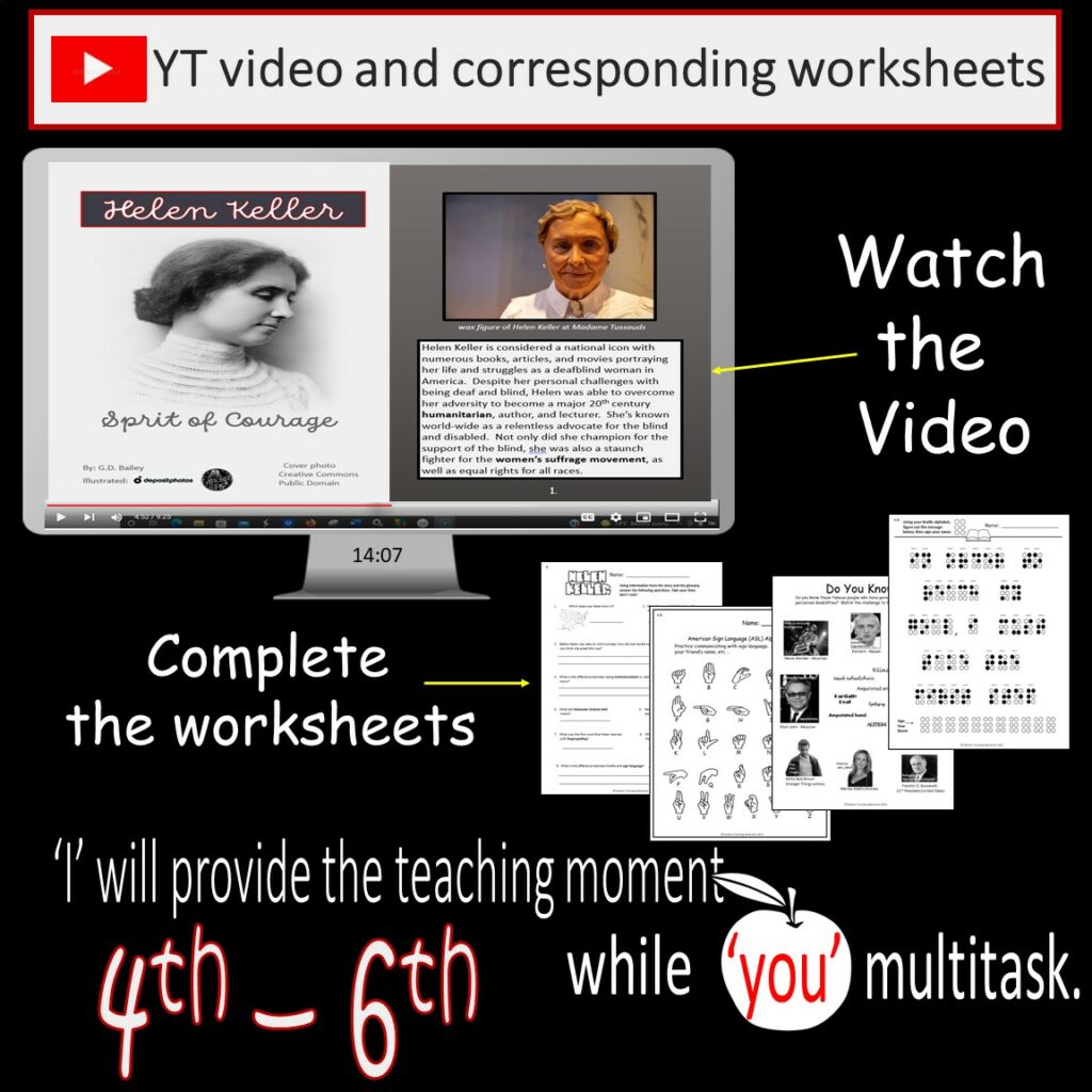 Helen Keller 4th-6th Teaching Video & Worksheets | Made By Teachers