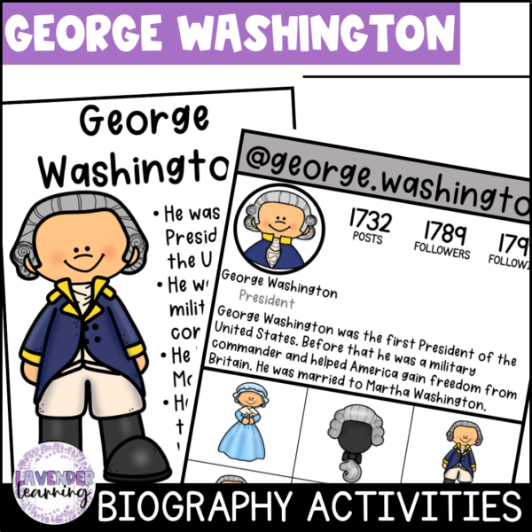 George Washington Biography Activities for Kindergarten, 1st Grade ...