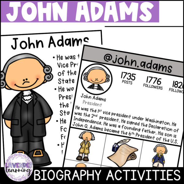 John Adams Biography Activities, Worksheets, Report - Presidents' Day ...
