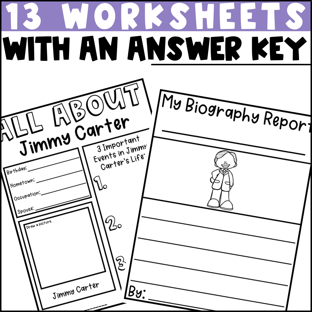 Jimmy Carter Biography Activities, Worksheets, & Report - Presidents ...