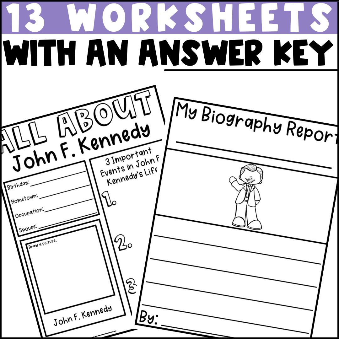 John F. Kennedy Biography Activities, Worksheets, Report - Presidents ...