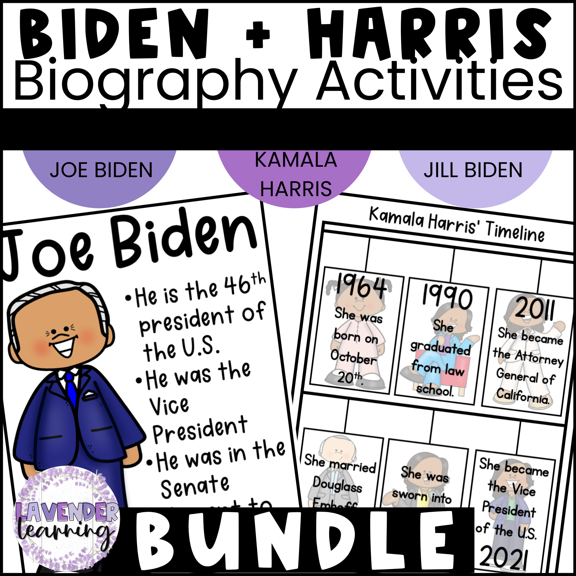 Joe Biden, Kamala Harris, and Jill Biden Biography Activities & Flip ...
