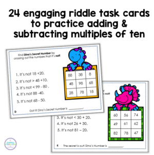 Add & Subtract Tens - Place Value Task Cards for 1st Grade Math ...