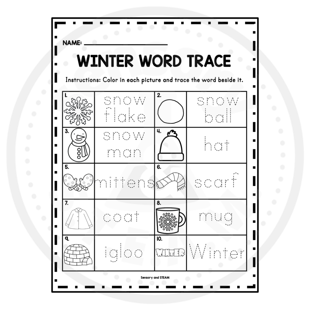 WINTER VOCABULARY PAGE FREEBIE word wall pocket charts tracing sheet ...