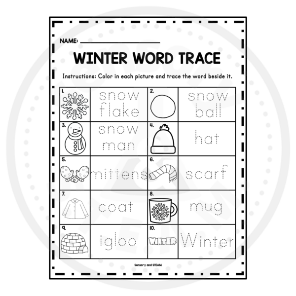 WINTER VOCABULARY PAGE FREEBIE word wall pocket charts tracing sheet ...